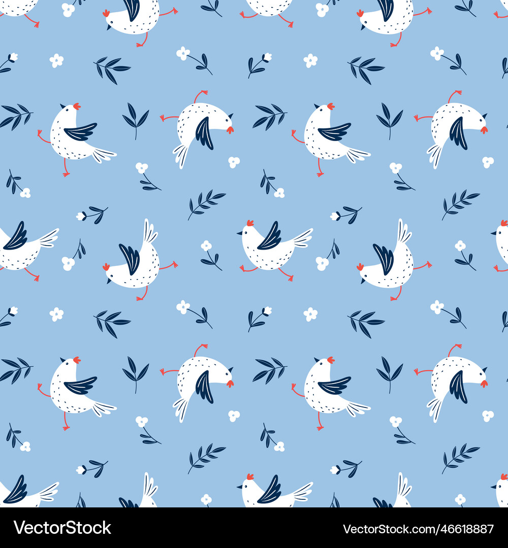Seamless pattern with funny chickens and hand Vector Image