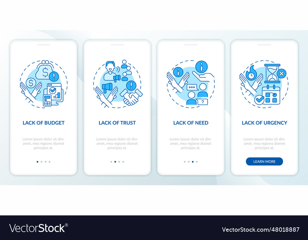 Types of objections blue onboarding mobile app Vector Image