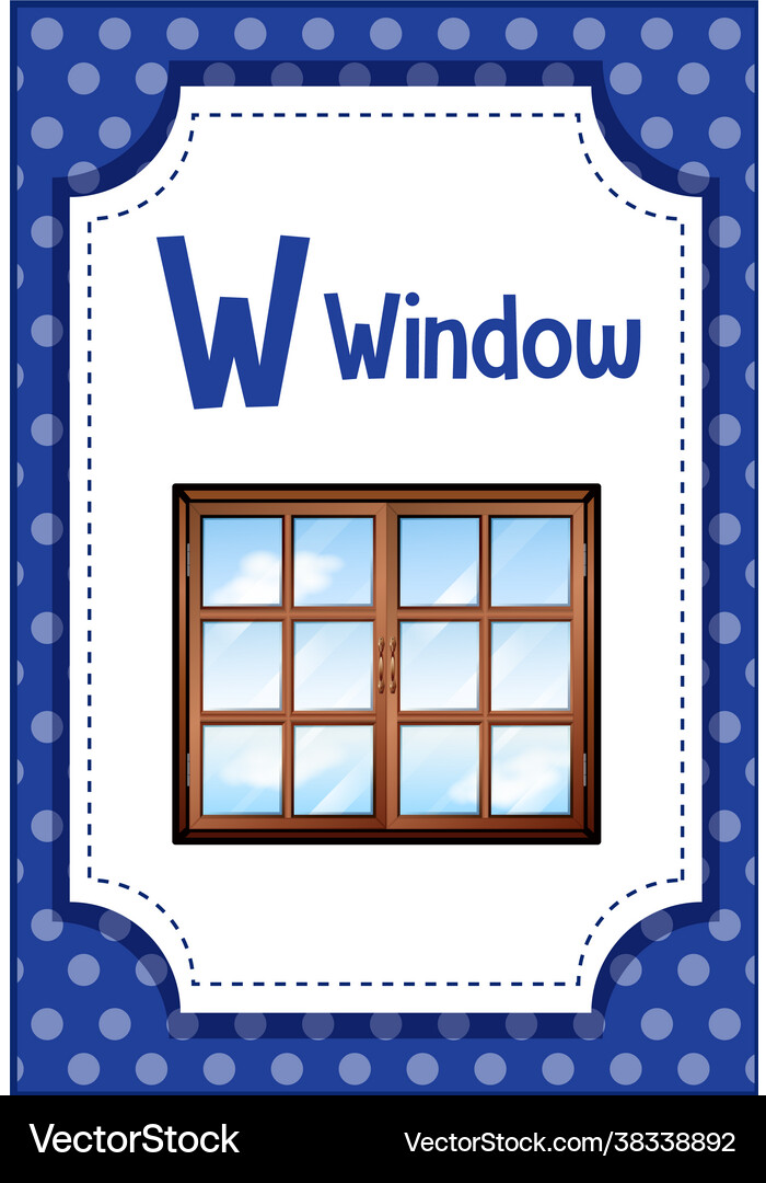Alphabet flashcard with letter w for window Vector Image
