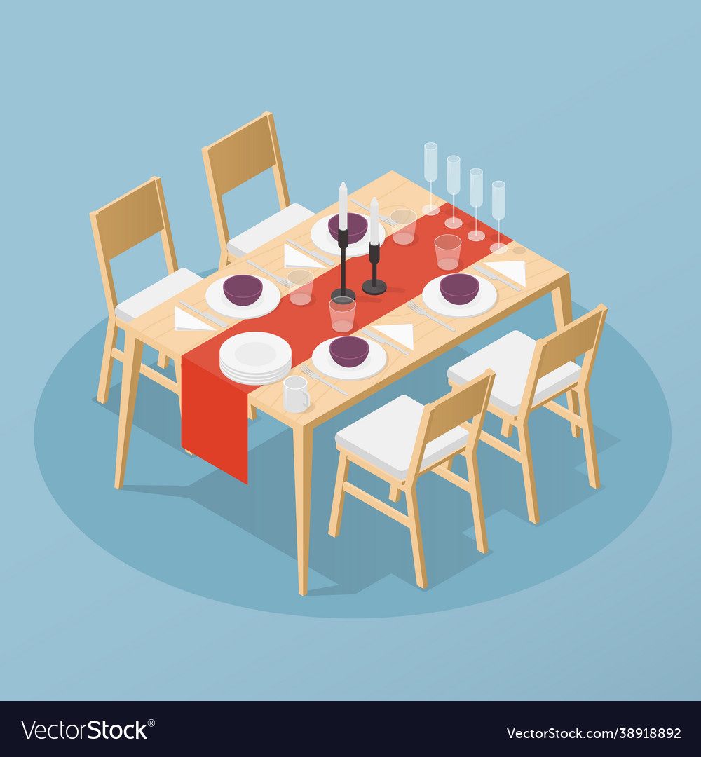 Isometric table setting Royalty Free Vector Image