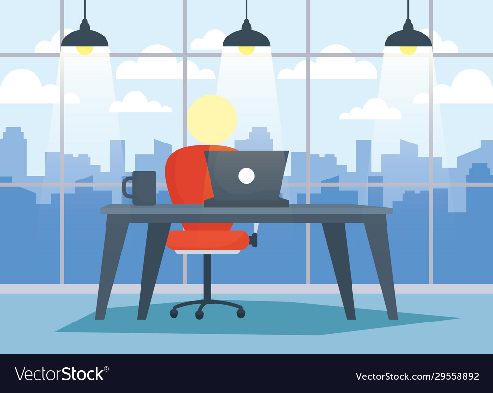 Office workplace with laptop scene Royalty Free Vector Image