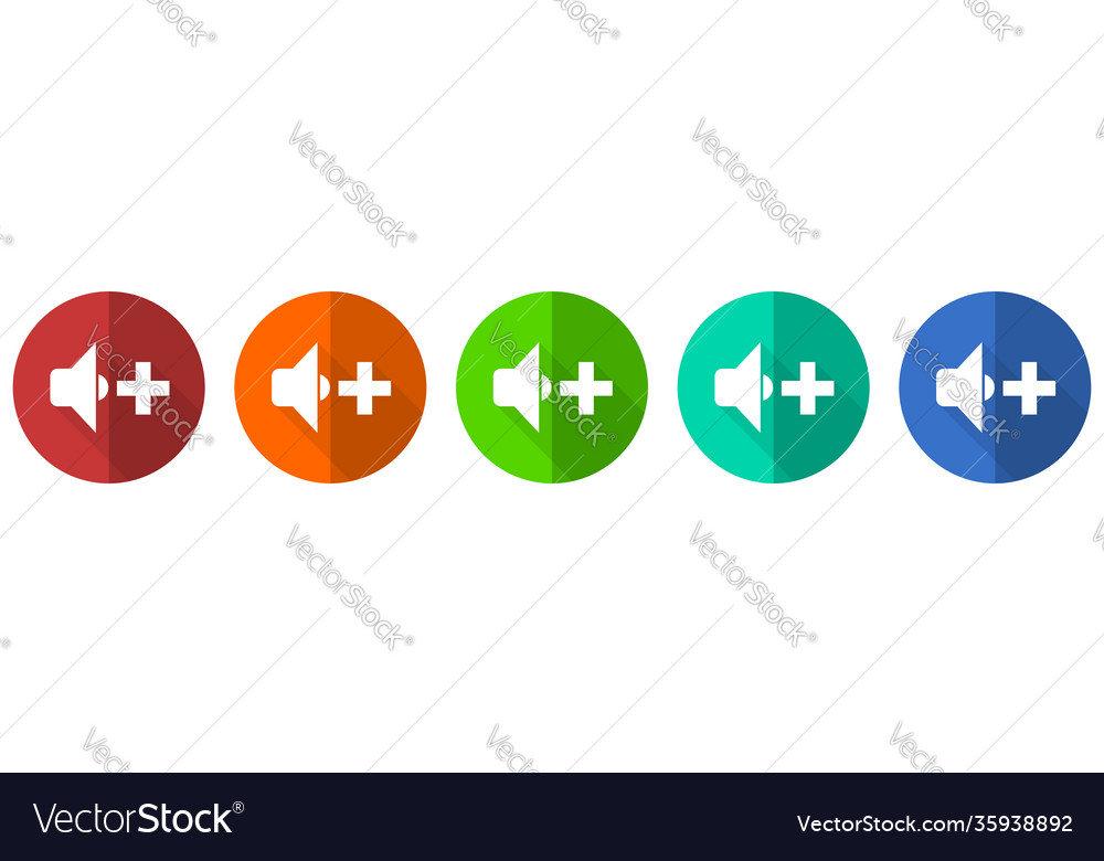 Speaker volume icon set red blue green and orange Vector Image