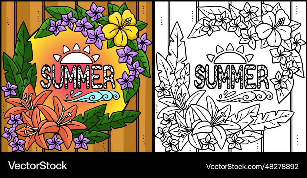 Summer with flower coloring page Royalty Free Vector Image