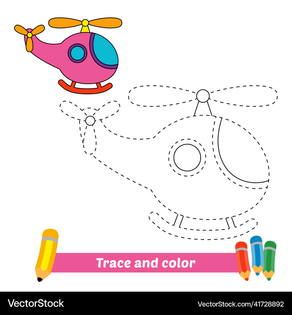 Trace and color for kids helicopter Royalty Free Vector