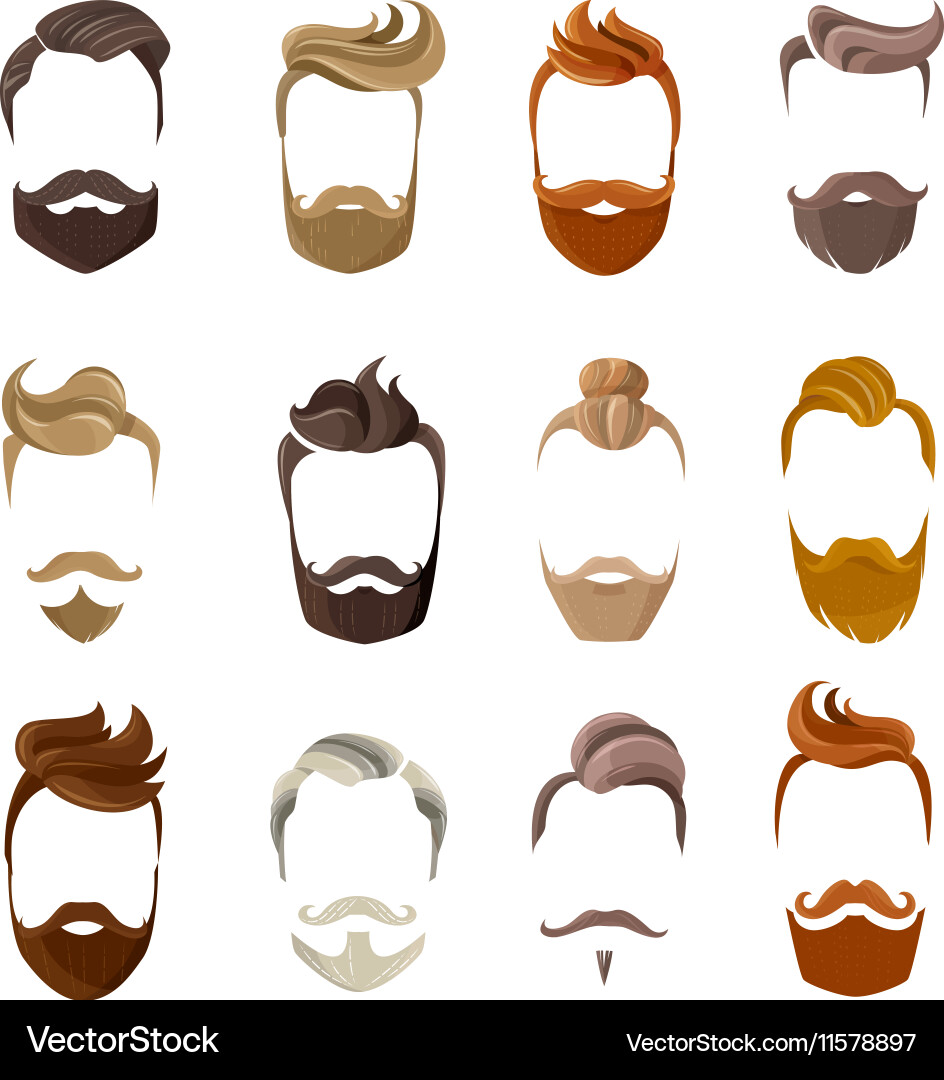 Beard and hairstyles face set Royalty Free Vector Image