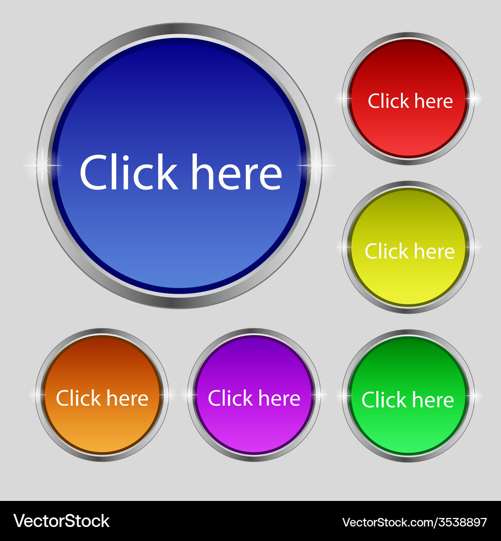 Click here sign icon press button set of colored Vector Image