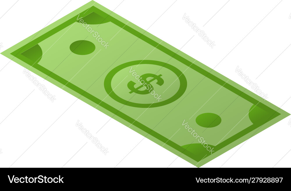 Green dollar paper icon isometric style Royalty Free Vector