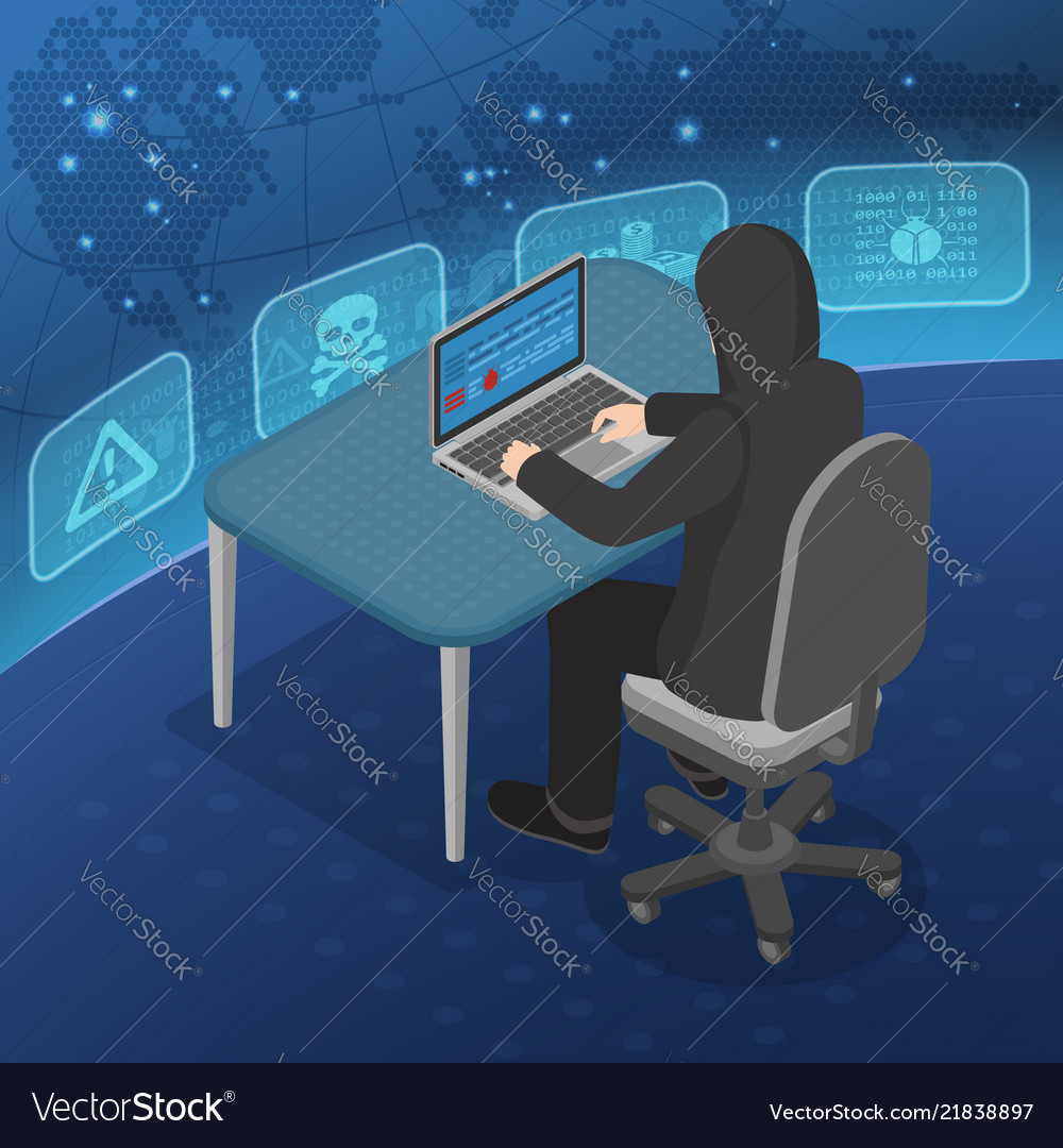 Hacker activity isometric concept Royalty Free Vector Image
