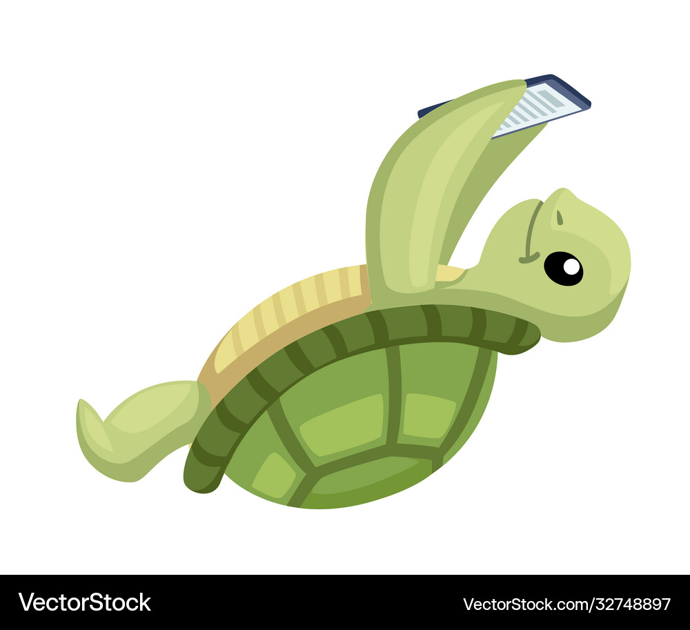 Happy cute turtle play with smartphone Royalty Free Vector
