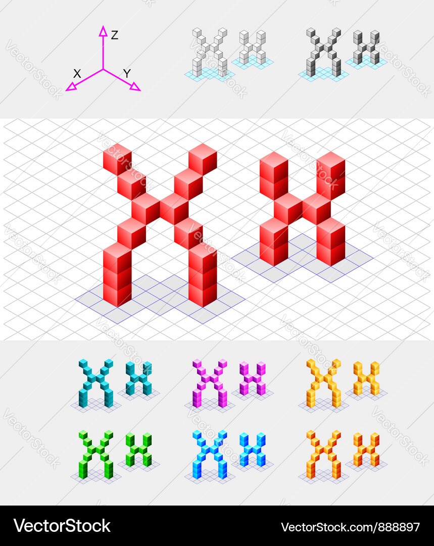 Isometric font from the cubes letter x Royalty Free Vector