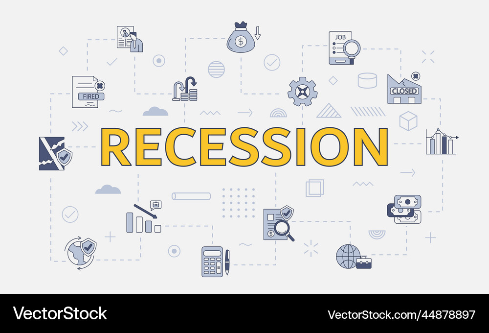 Recession concept with icon set big word Vector Image