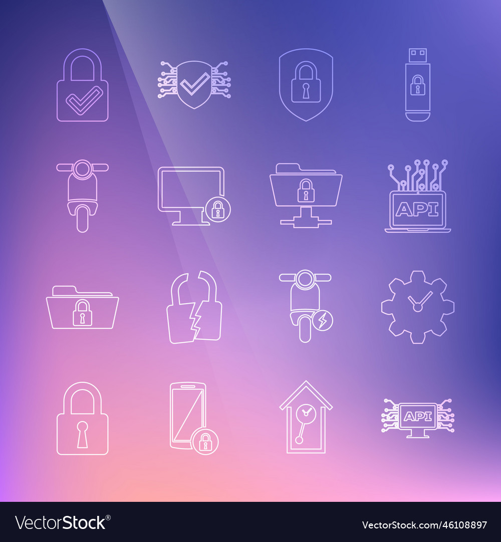 Set line computer api interface time management Vector Image Set line computer api interface time management Vector Image