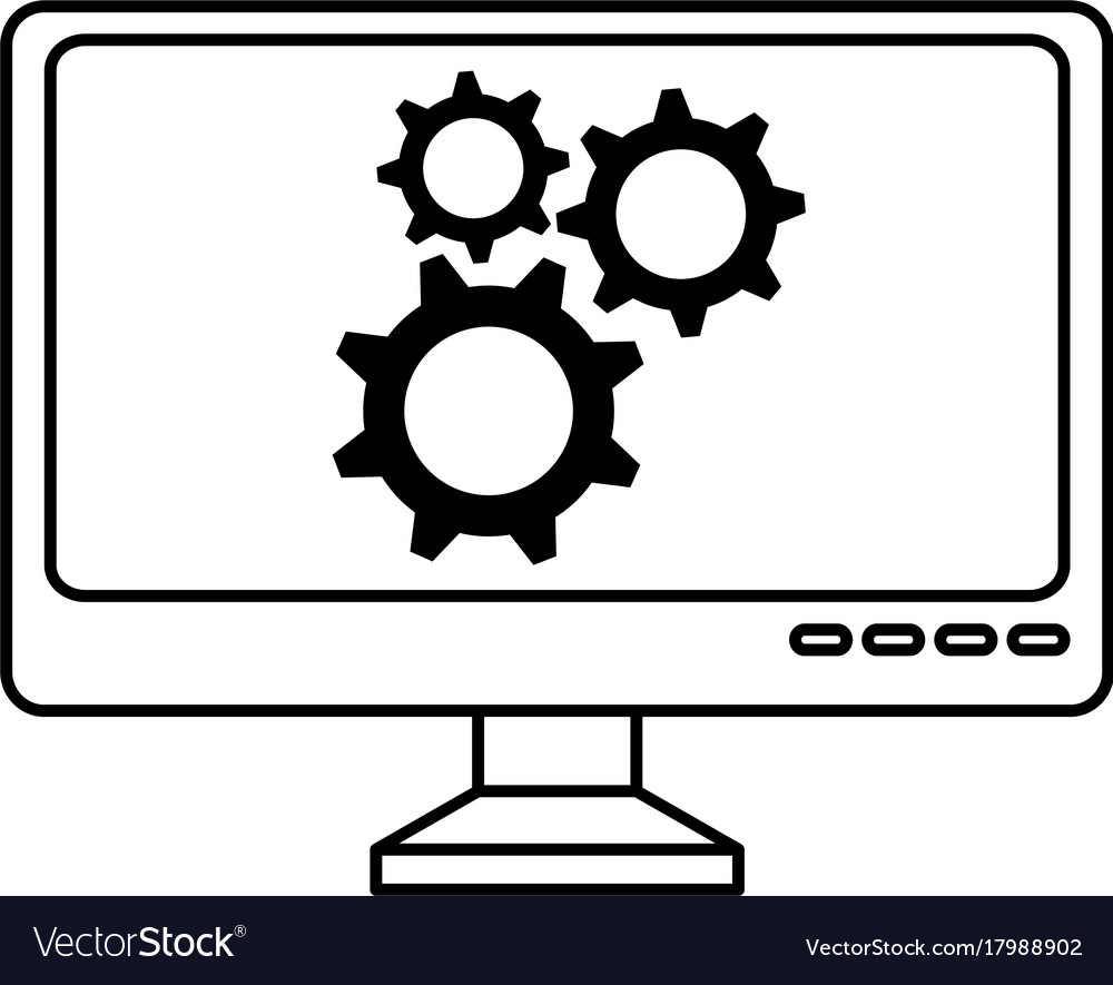 Computer display with gears machine Royalty Free Vector