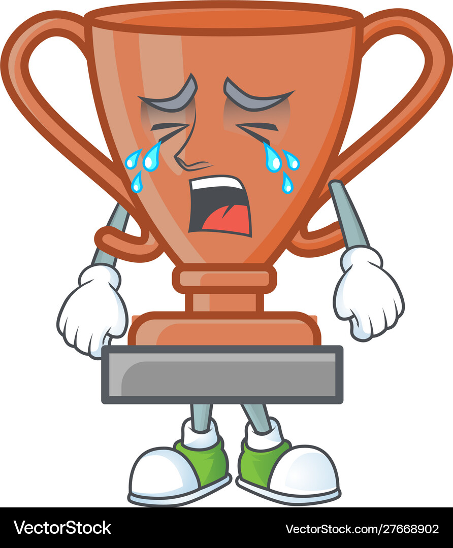 Crying bronze trophy cartoon character with mascot