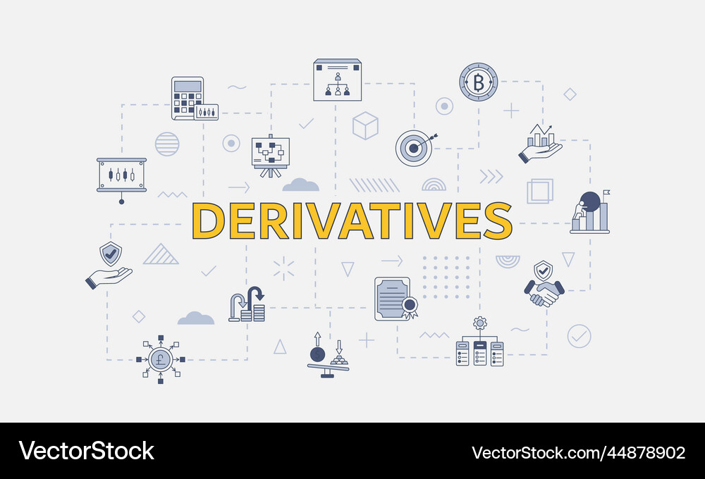 Derivatives concept with icon set with big word Vector Image