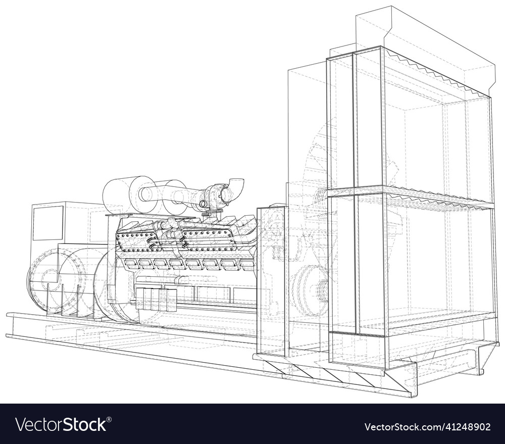 Diesel generator engine eps10 format wire-frame Vector Image