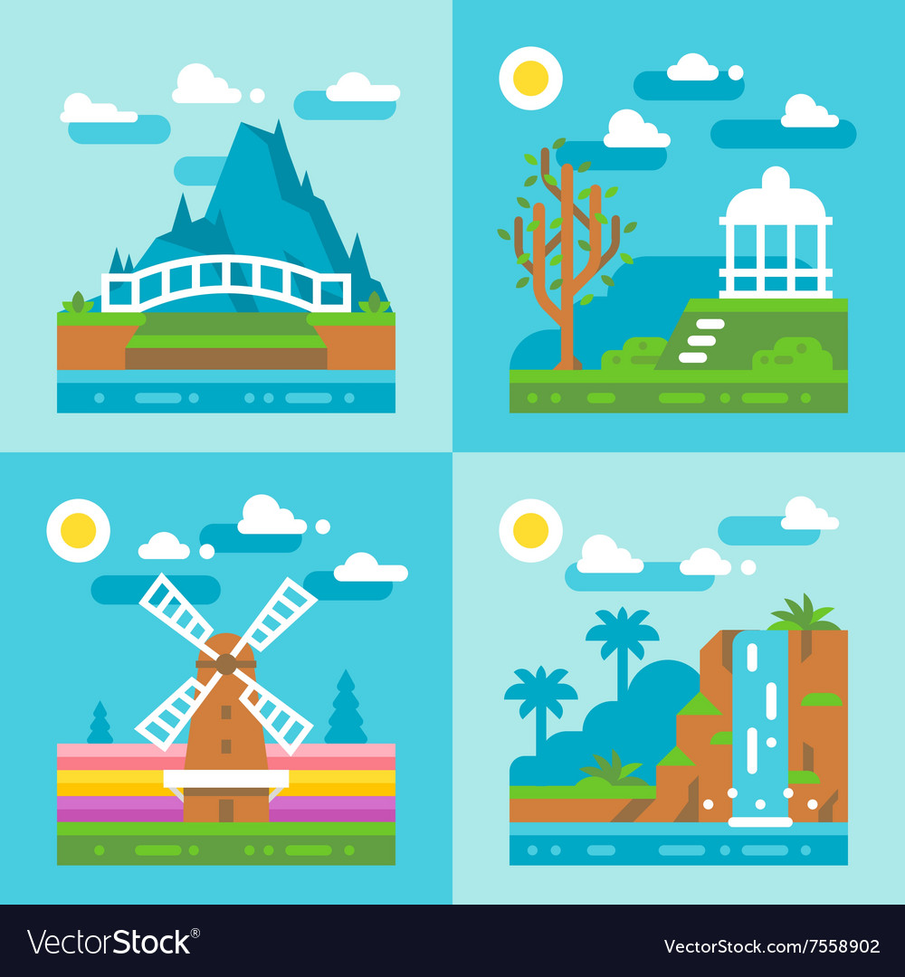 Flat design spring nature landscape Royalty Free Vector