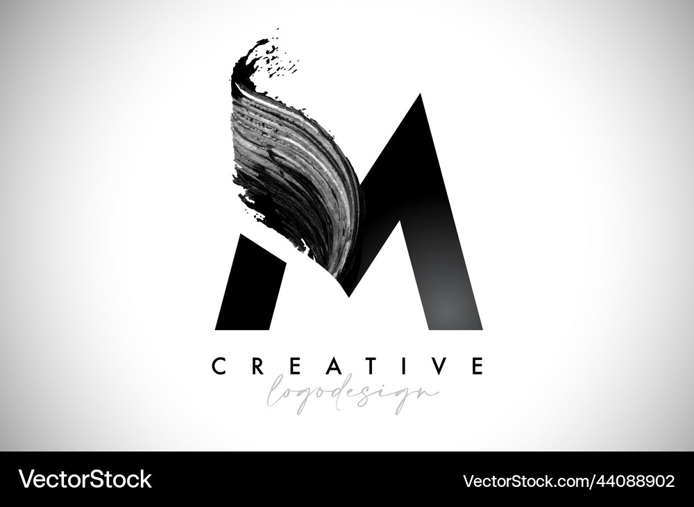 Letter m logo brush stroke with artistic Vector Image
