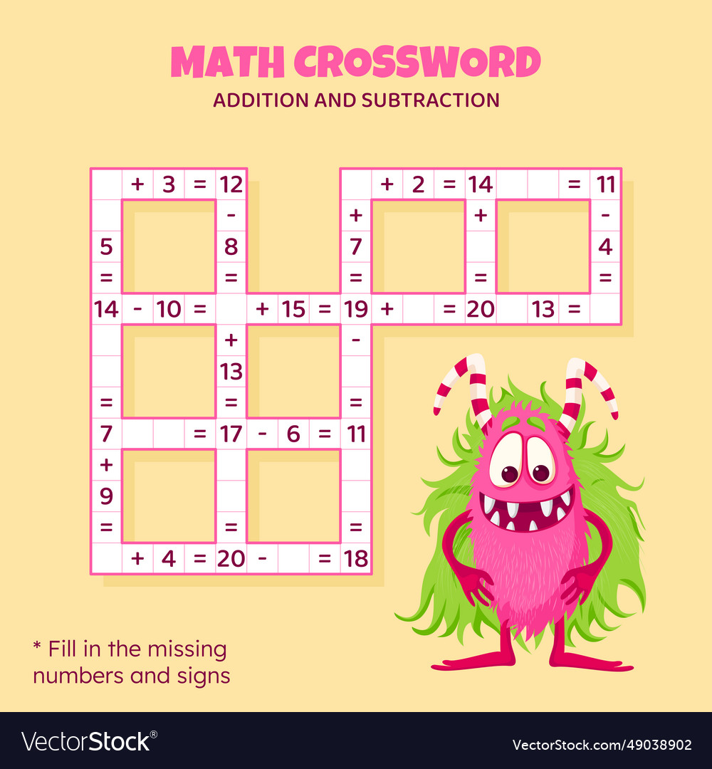 Math crossword puzzle addition and subtraction Vector Image