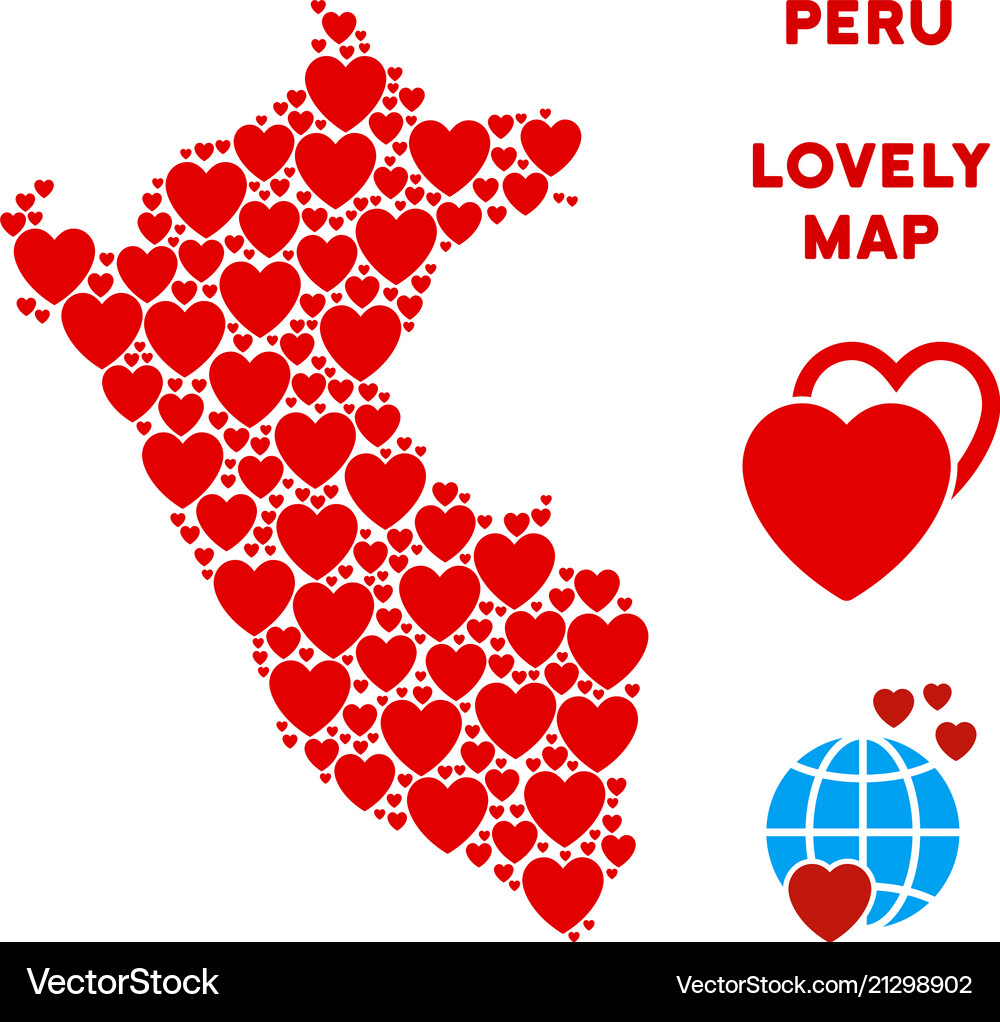 Romantic peru map collage of hearts Royalty Free Vector