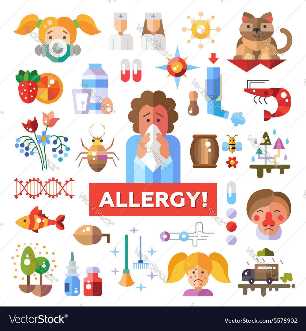 Set Of Flat Design Allergy And Allergen Icons Vector Image