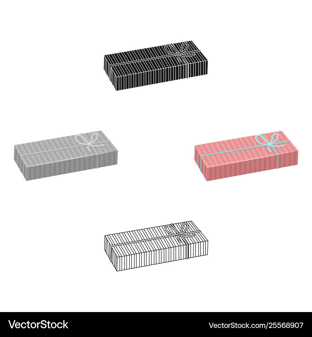 A thin long box in striped paper with bowgifts Vector Image