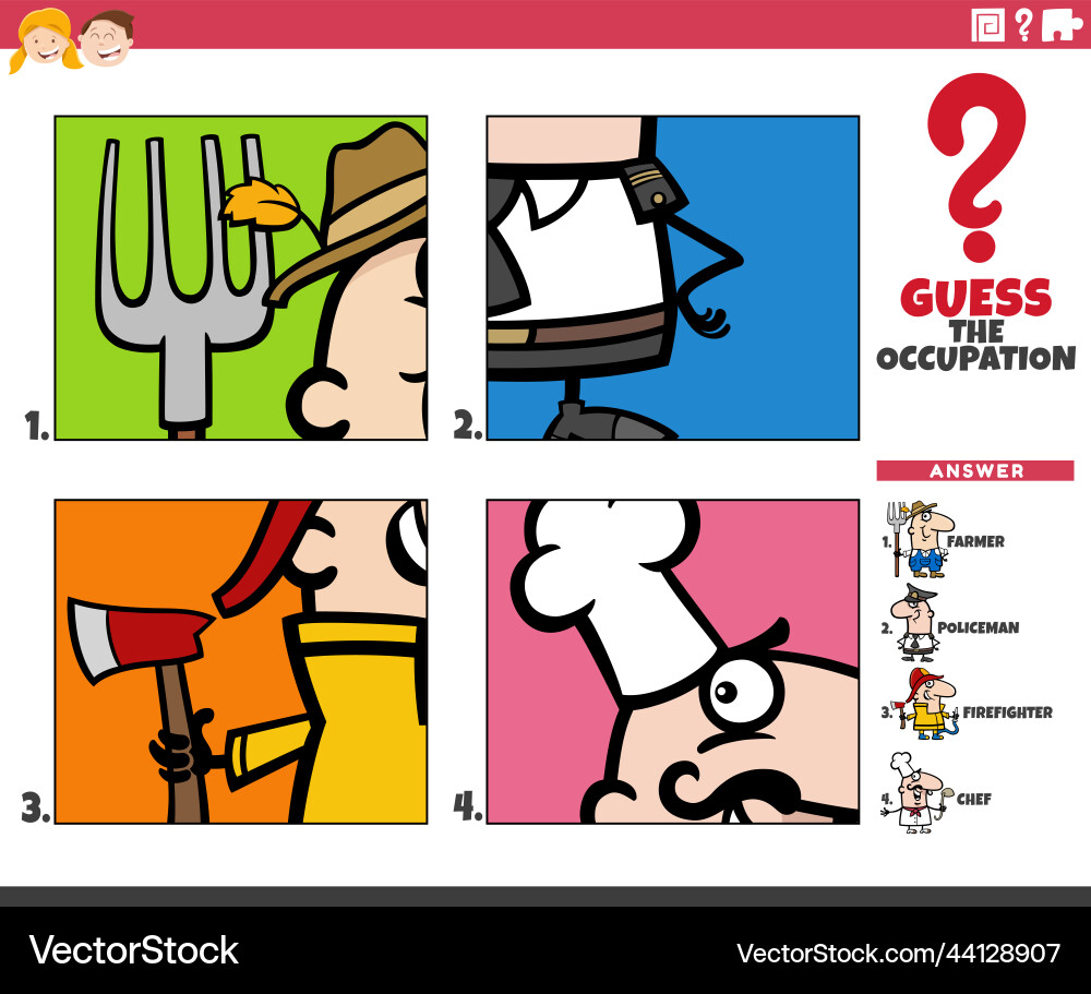 Guess the occupation cartoon educational game Vector Image