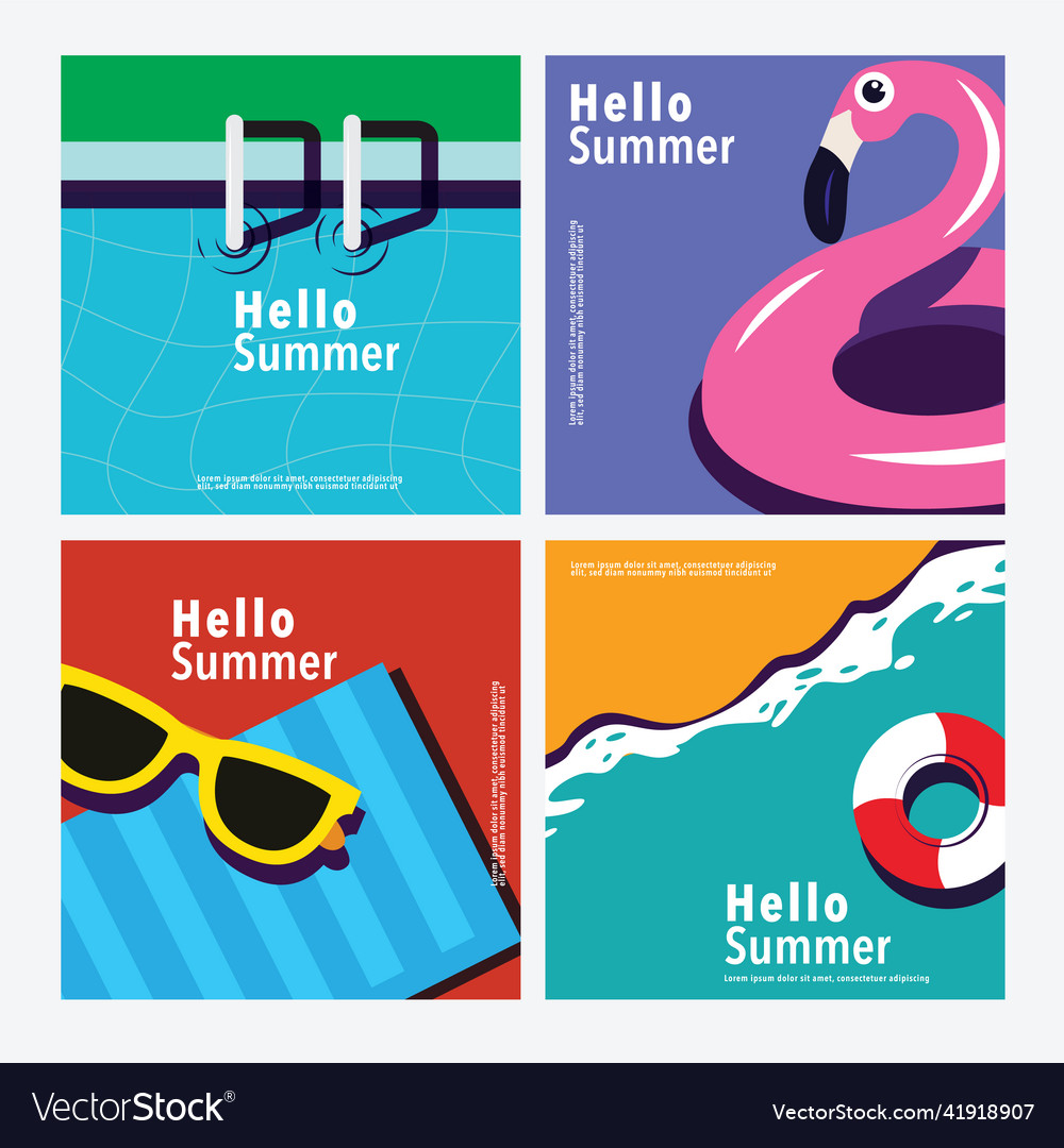 Hello summer square banner template flat Vector Image