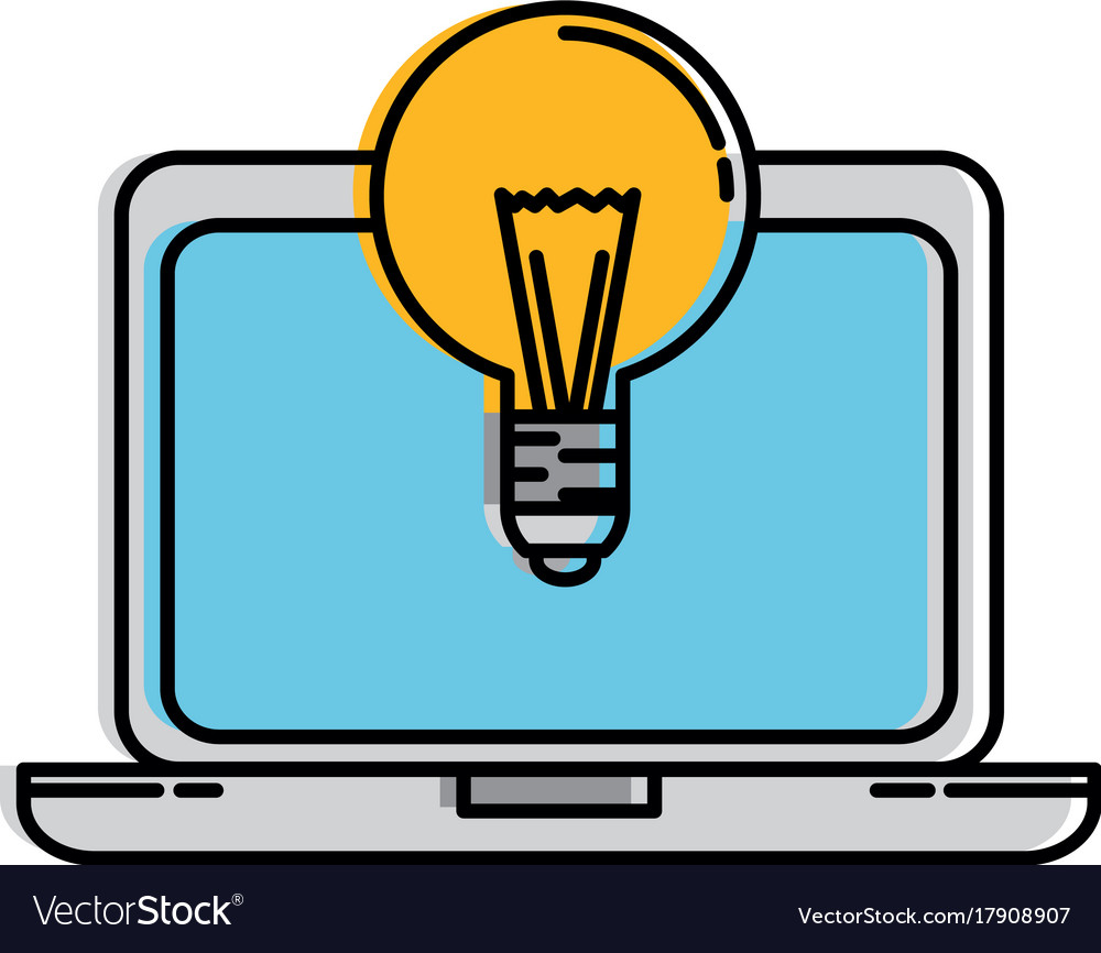 Laptop computer with bulb Royalty Free Vector Image