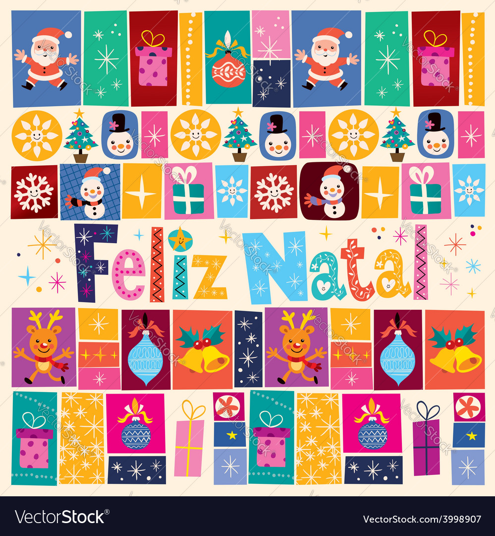 Merry christmas feliz natal - portuguese Vector Image