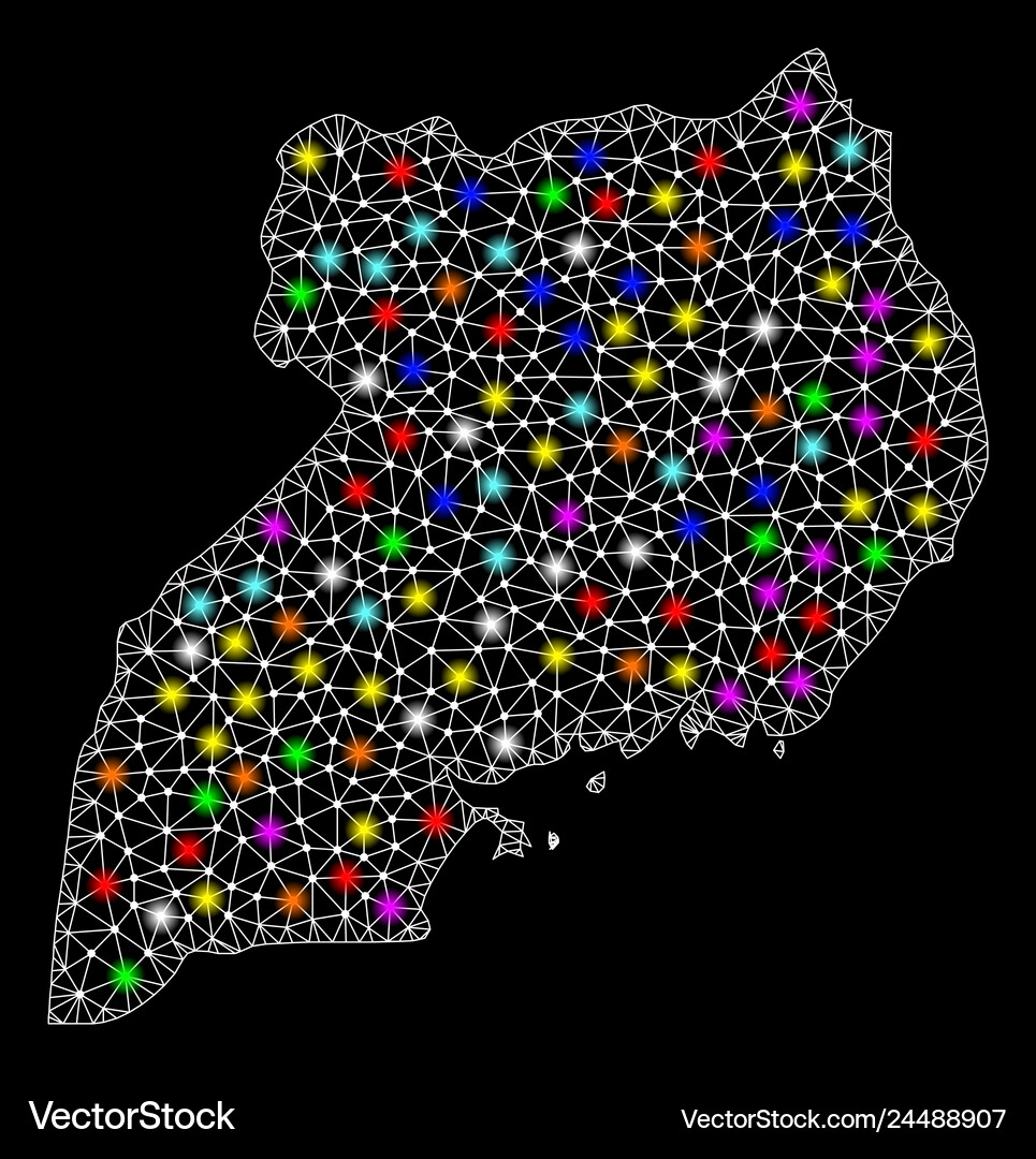 Mesh carcass map of uganda with colorful light Vector Image