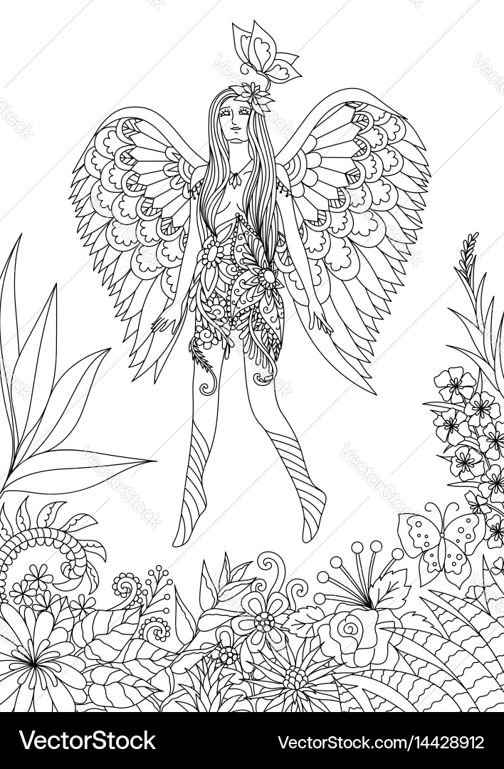 Beautiful angle flying and playing with butterfly Vector Image