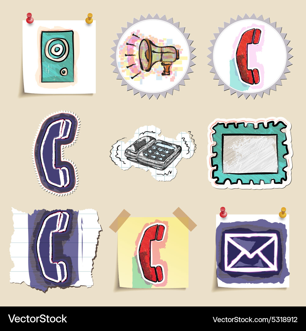 Communication icons set Hand drawn and isolated Vector Image