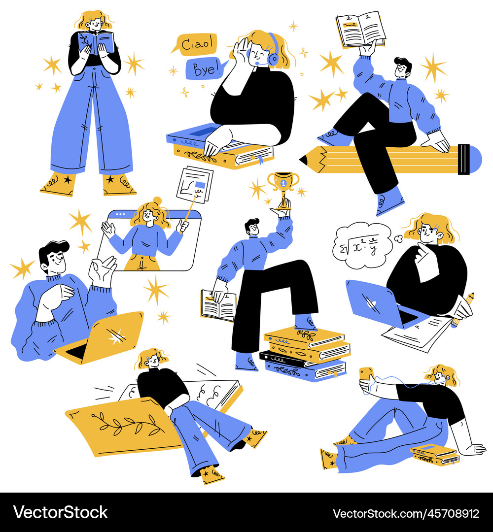 Education with man and woman studying learning Vector Image