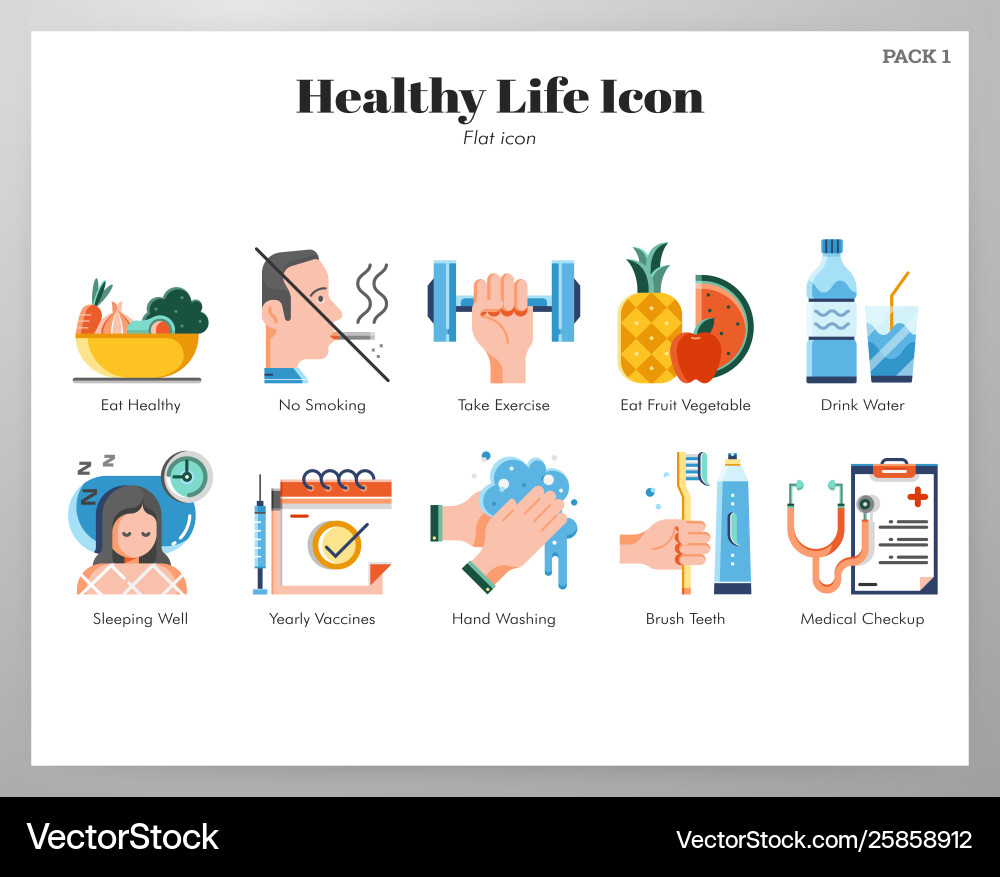 Healthy life icons flat pack Royalty Free Vector Image
