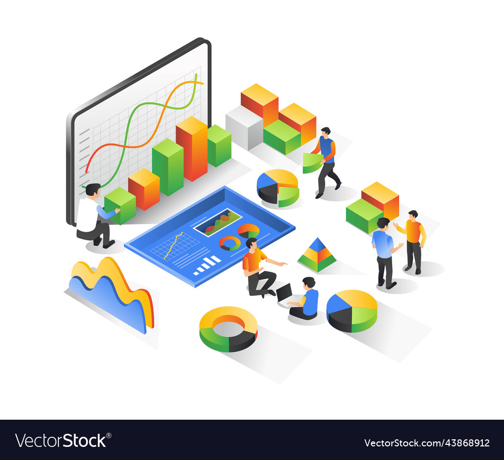 Isometric concept education of data analysis Vector Image