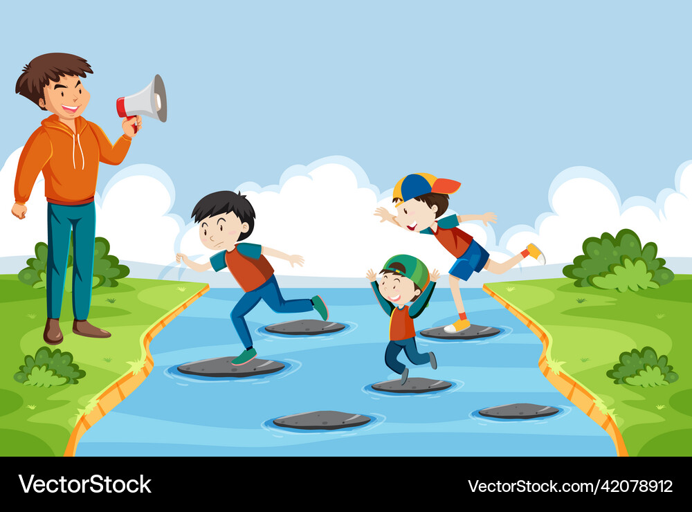 Kids playing red light green light game Royalty Free Vector