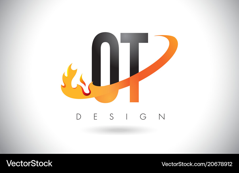 Ot o t letter logo with fire flames design Vector Image