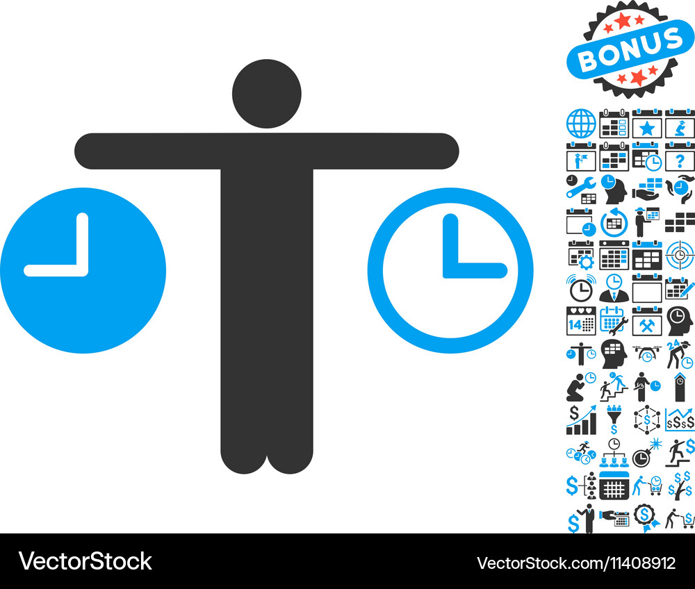 Person compare clocks flat icon with bonus Vector Image