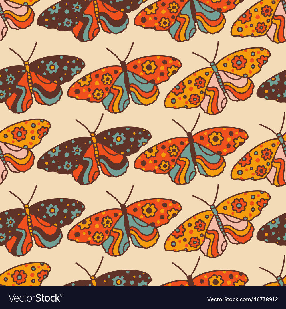Retro groovy butterflies seamless pattern Vector Image