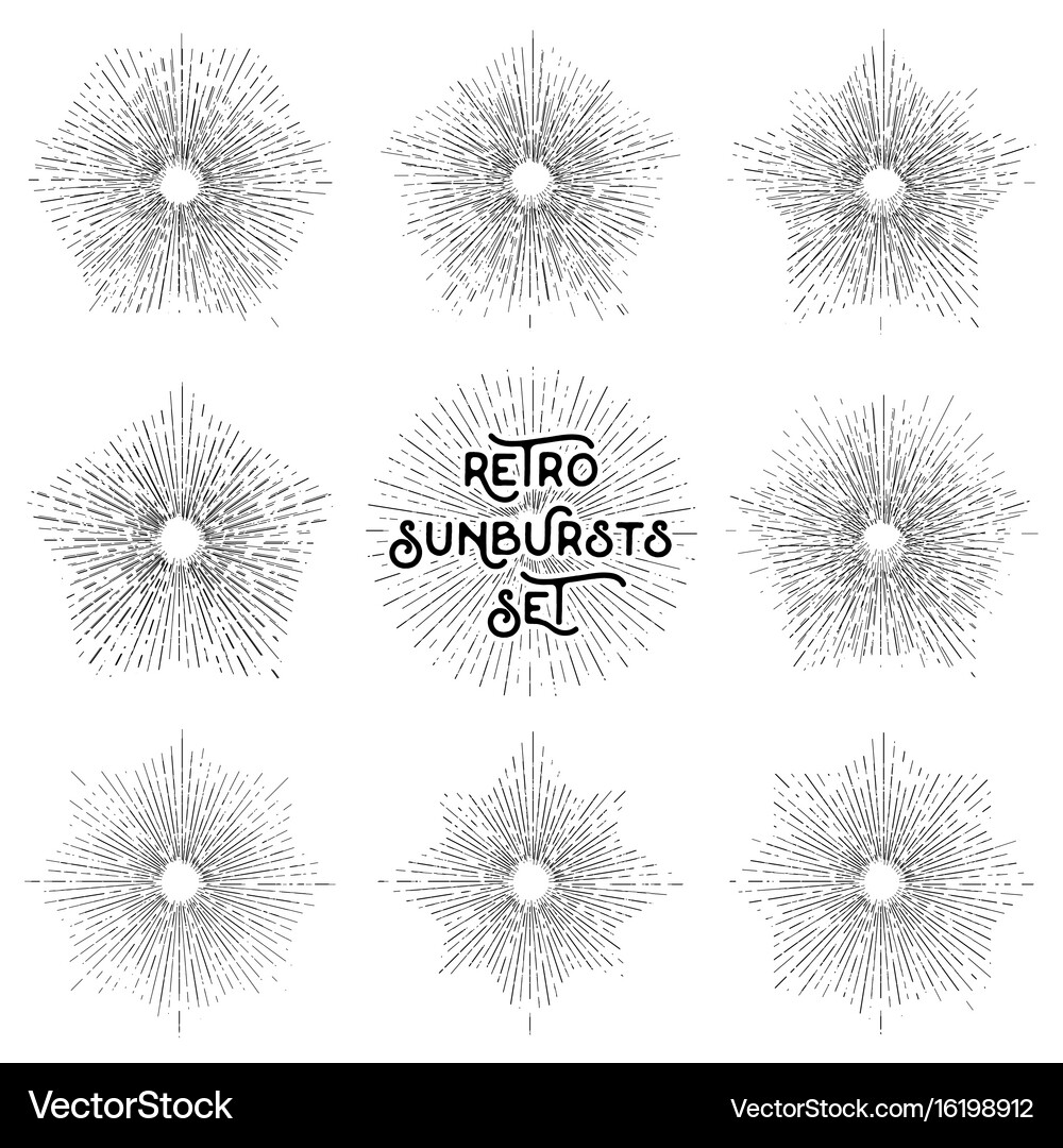 Retro sun bursts set vintage radiant rays Vector Image