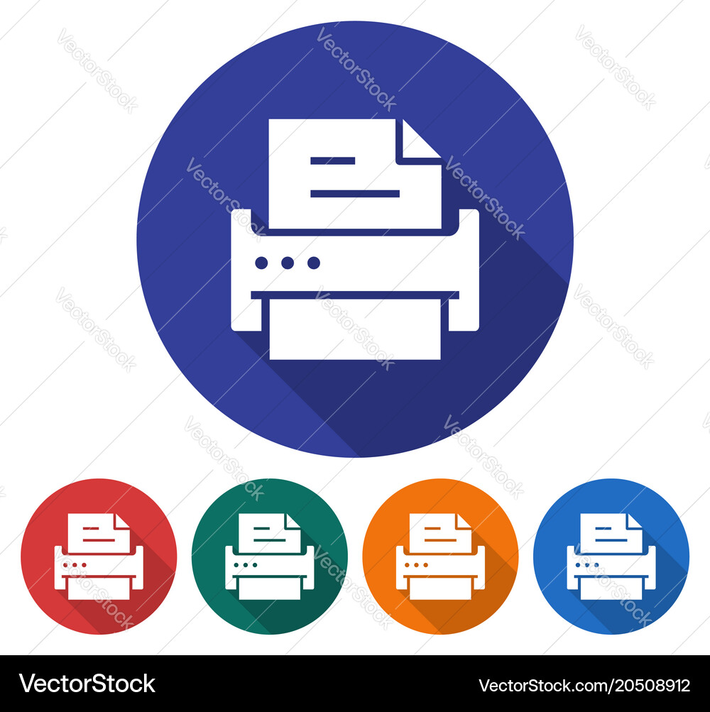 Round icon of printer flat style with long shadow Vector Image