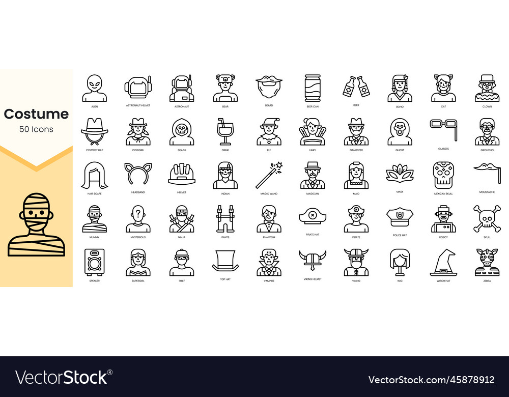 Simple outline set of costume icons linear style Vector Image