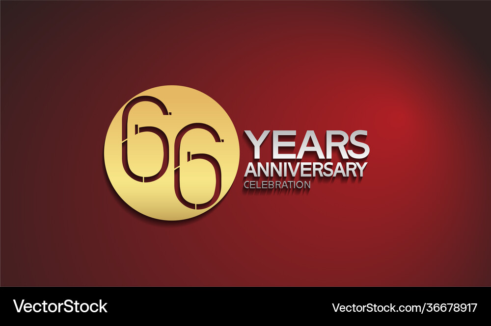 66 years anniversary logotype with golden circle Vector Image