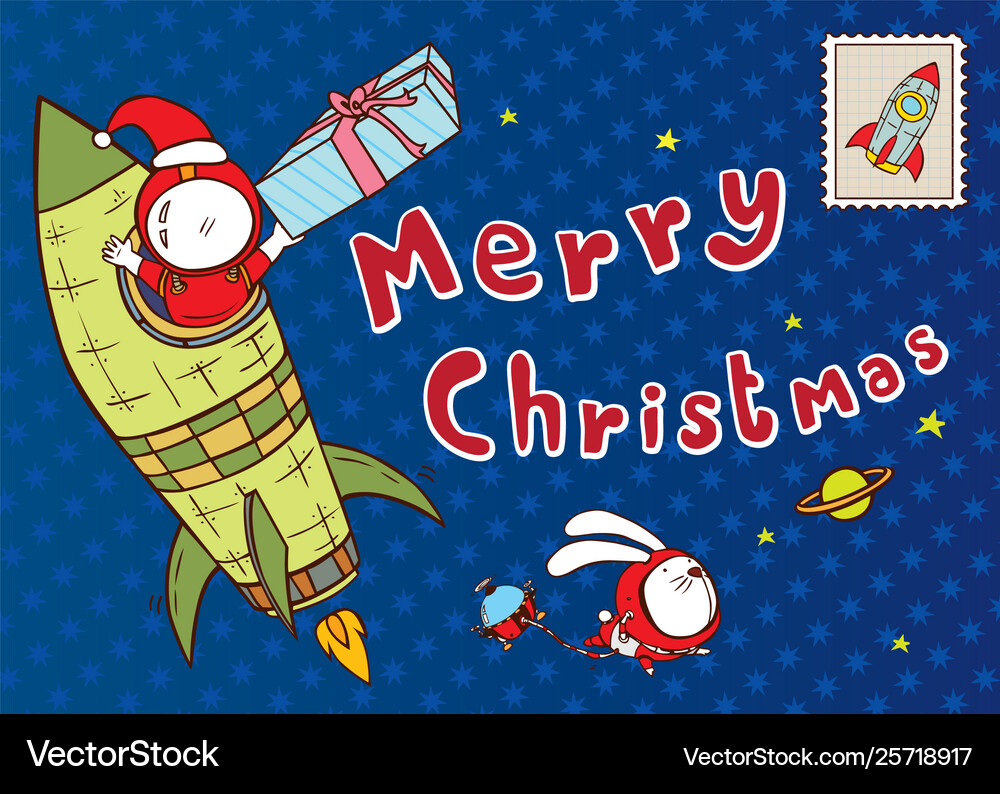 Astronaut santa claus card Royalty Free Vector Image