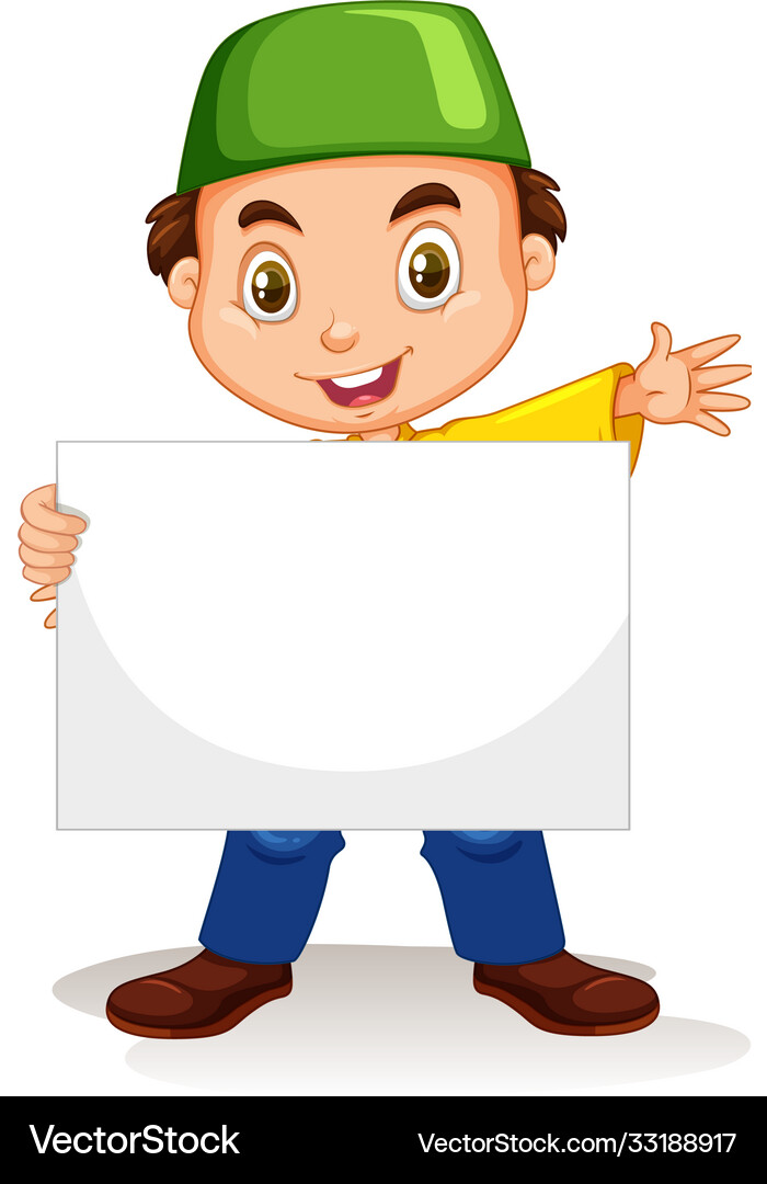 Cute young boy cartoon character holding blank Vector Image