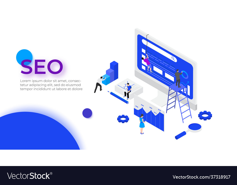 Isometric seo analyses and optimization design Vector Image