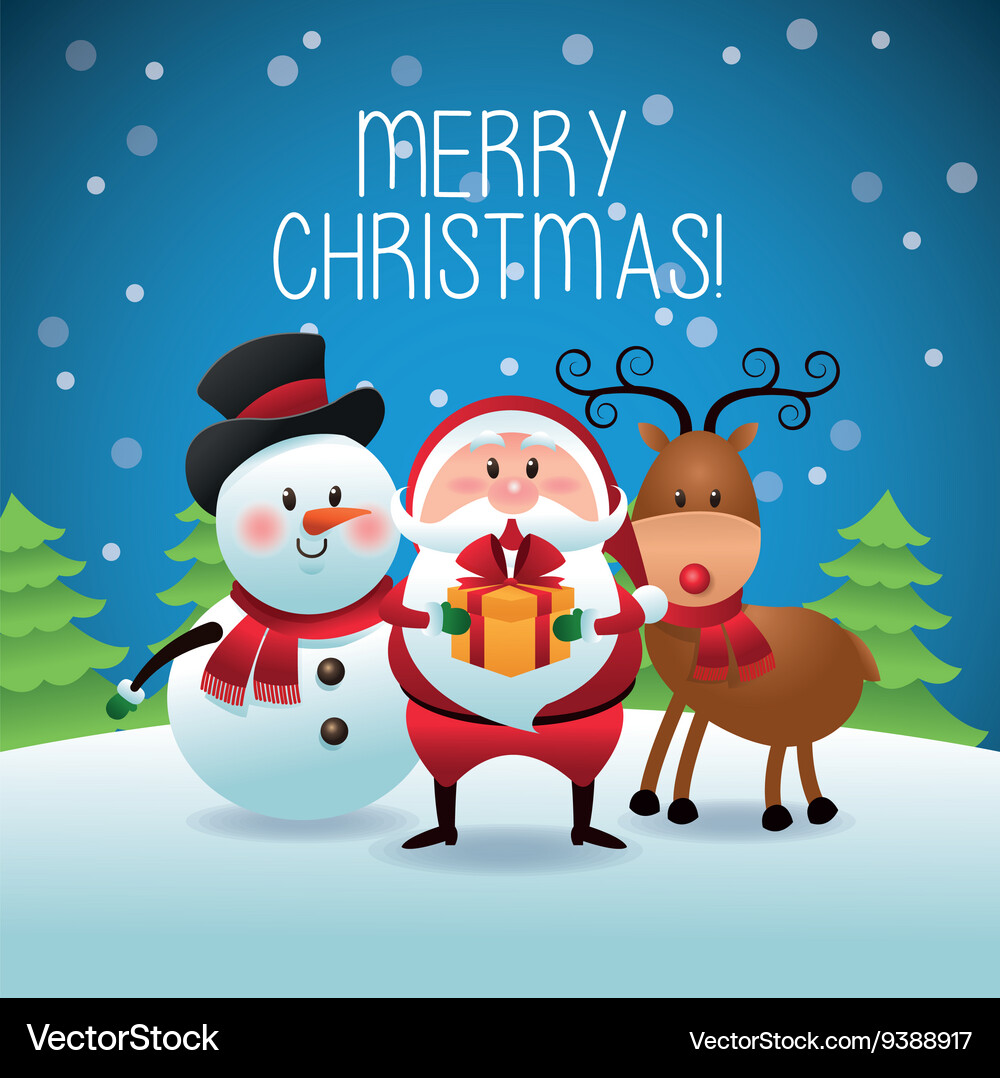 Merry Christmas concept with snowman deer and Vector Image