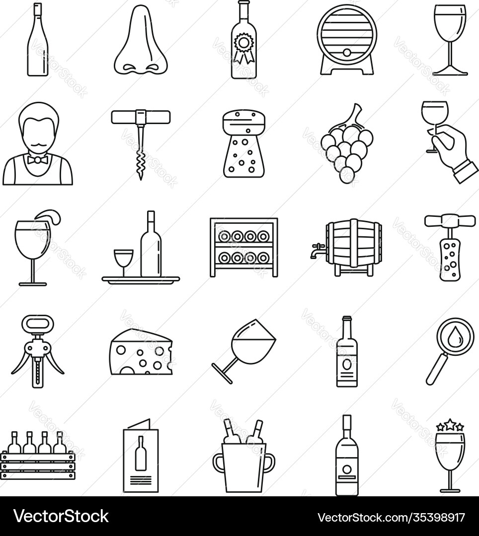 Restaurant sommelier icons set outline style Vector Image
