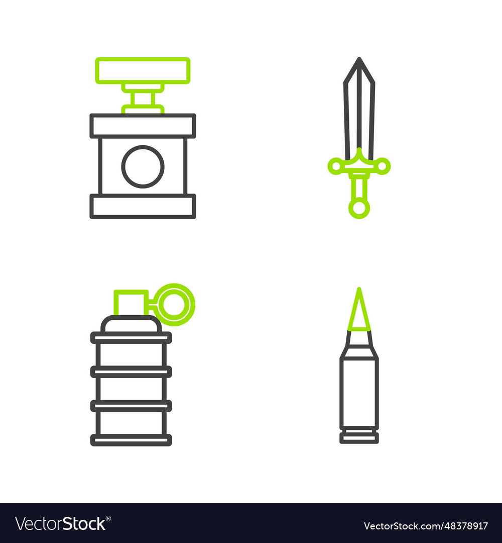 Set line bullet hand grenade medieval sword and Vector Image Set line bullet hand grenade medieval sword and Vector Image